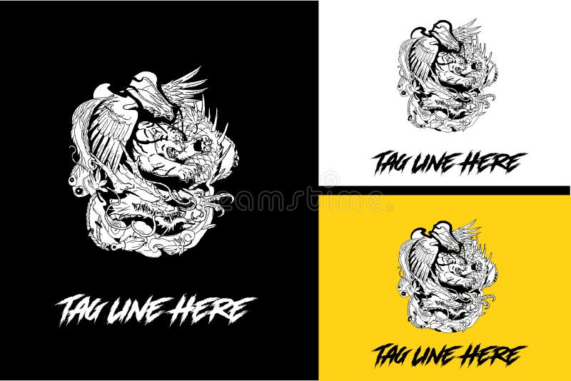 Logo Concept of Tiger Eagle Vector Black and White Stock Vector - Illustration of animal ...