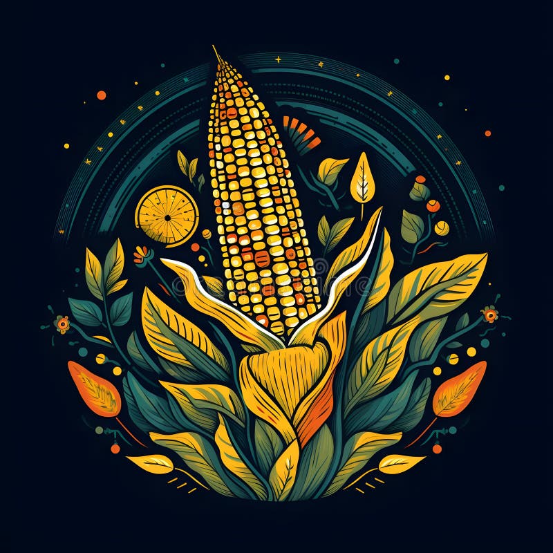 Logo Corn Cob in Leaf in Circle on Solid Dark Background. Corn As a ...