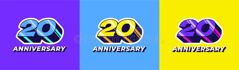 20th, 20th Happy Anniversary in Colorful 3D Retro. Stock Vector ...
