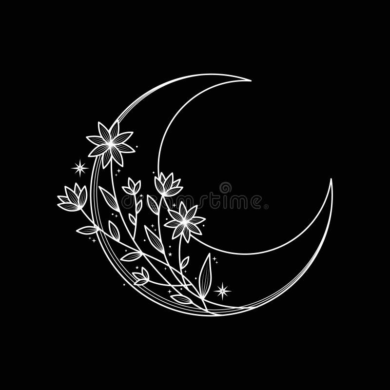 Logo De Lune Florale Monochrome Illustration de Vecteur - Illustration ...