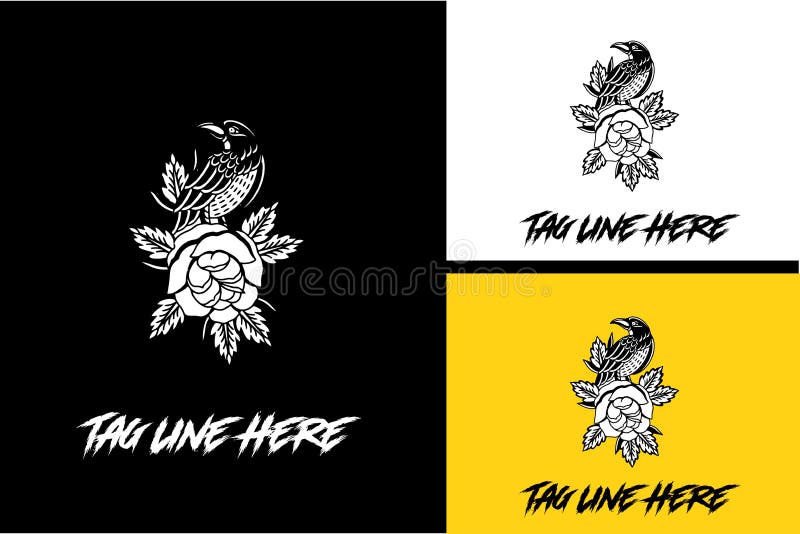 Logo Design of Crow and Flower Vector Black and White Stock Vector ...