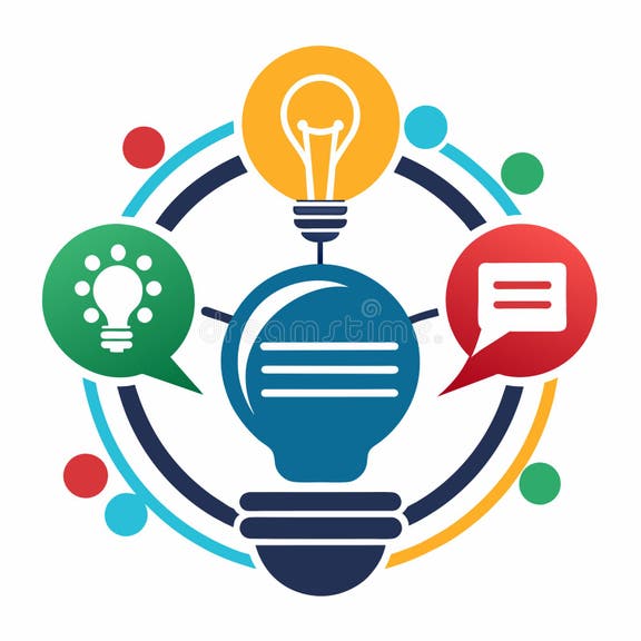 A Logo Design Featuring a Blue Light Bulb Surrounded by Smaller Colored ...