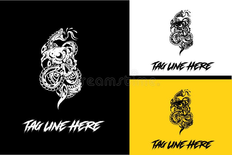 Logo Design of Head Skull and Snake Vector Black and White Stock Vector ...