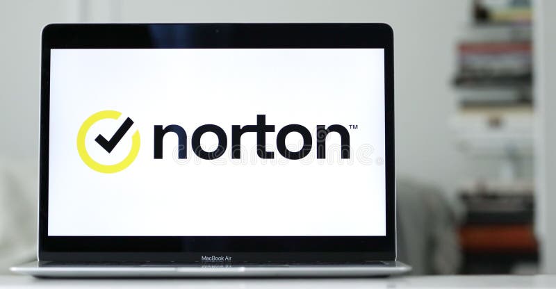 Logo Design of Norton on a Laptop Screen in Blurred Background ...