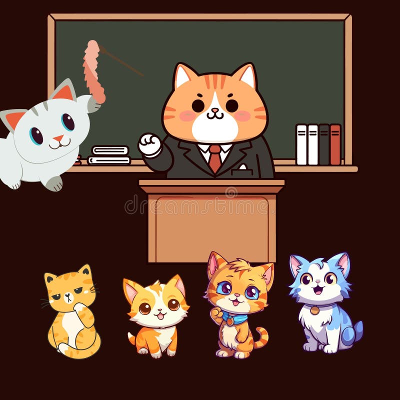 Logo Design of Several Cats Studying at School Stock Illustration ...