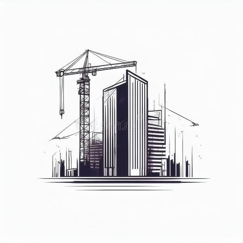 Minimalist Logo Featuring High Rise Building and Construction Crane ...