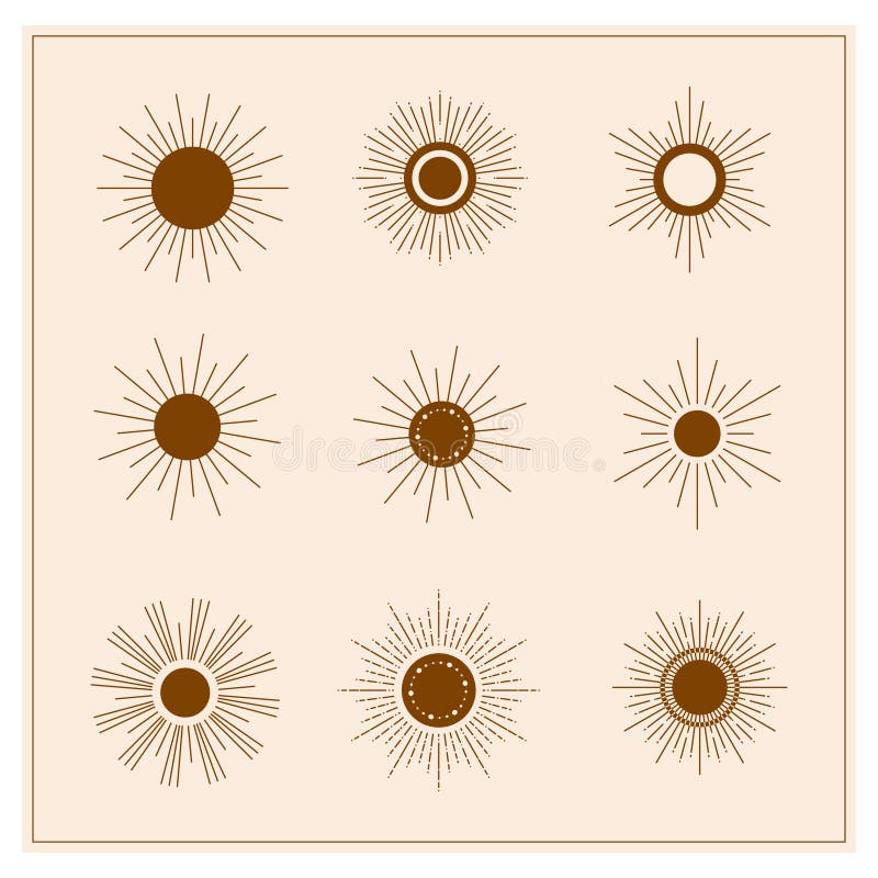 Logo Design - Sun Set of Linear Icons and Symbols in Boho Style ...