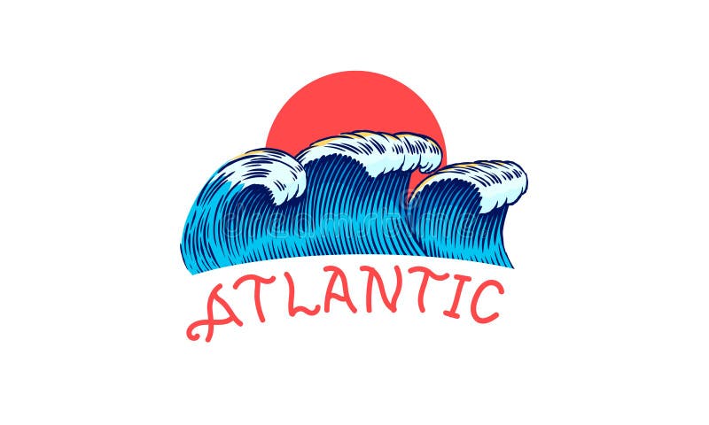 A Logo for Atlantic with Waves and a Red Sun Stock Vector ...
