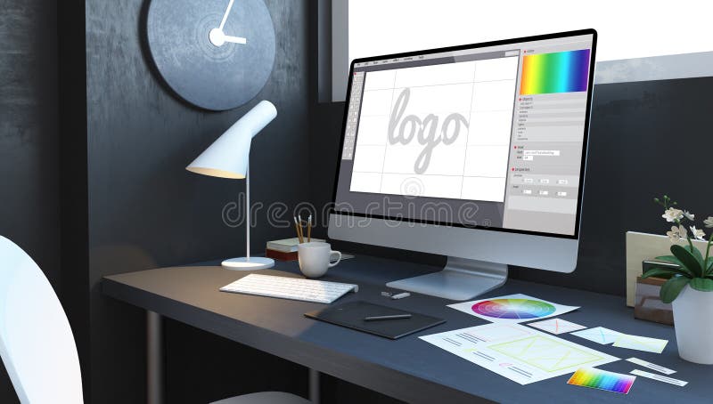Logo design workspace stock illustration. Illustration of interface ...