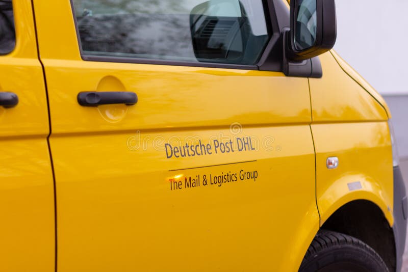 Logo from Deutsche Post and DHL on Yellow Postcar Editorial Photo ...
