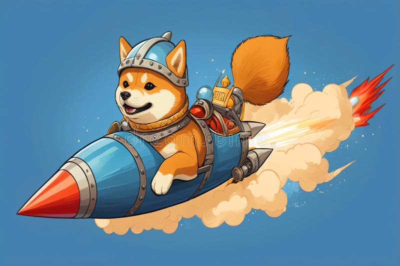 Logo of a Dog Riding a Rocket Wearing a Helmet Stock Illustration ...