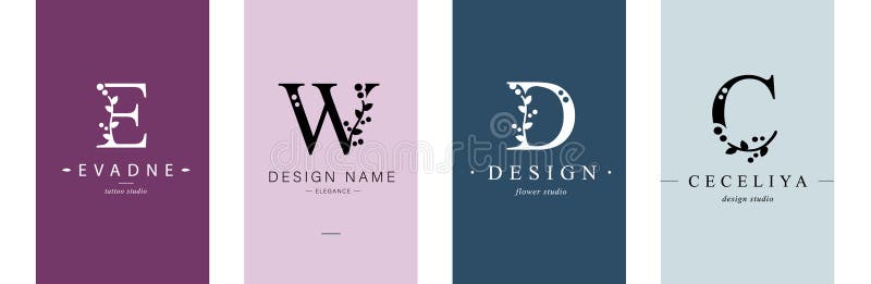 Logo E, W, Capital Letter D, C. Monogram of Botanical Minimalistic ...