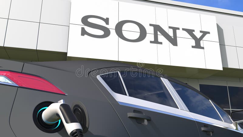 Electric Car Plug and SONY Logo. Editorial Conceptual 3d 3d Rendering ...