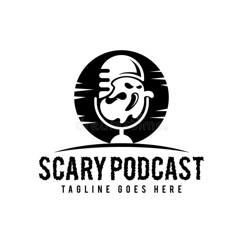 Scary Podcast Logo Design. Abstract Microphone and Scary Ghost ...