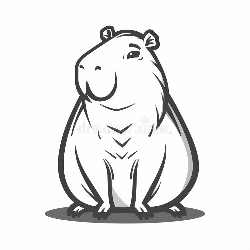 Cute Capybara Logo Design with Black and White Outline Style Stock ...