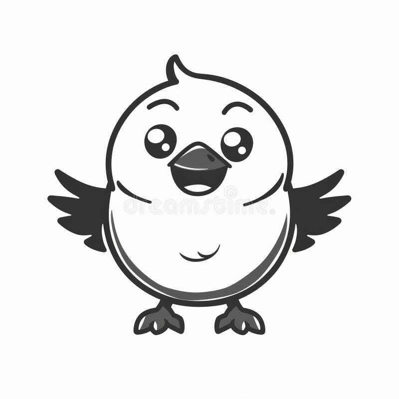 Cute Crow Vector Logo Design in Black and White Outline Style Stock ...