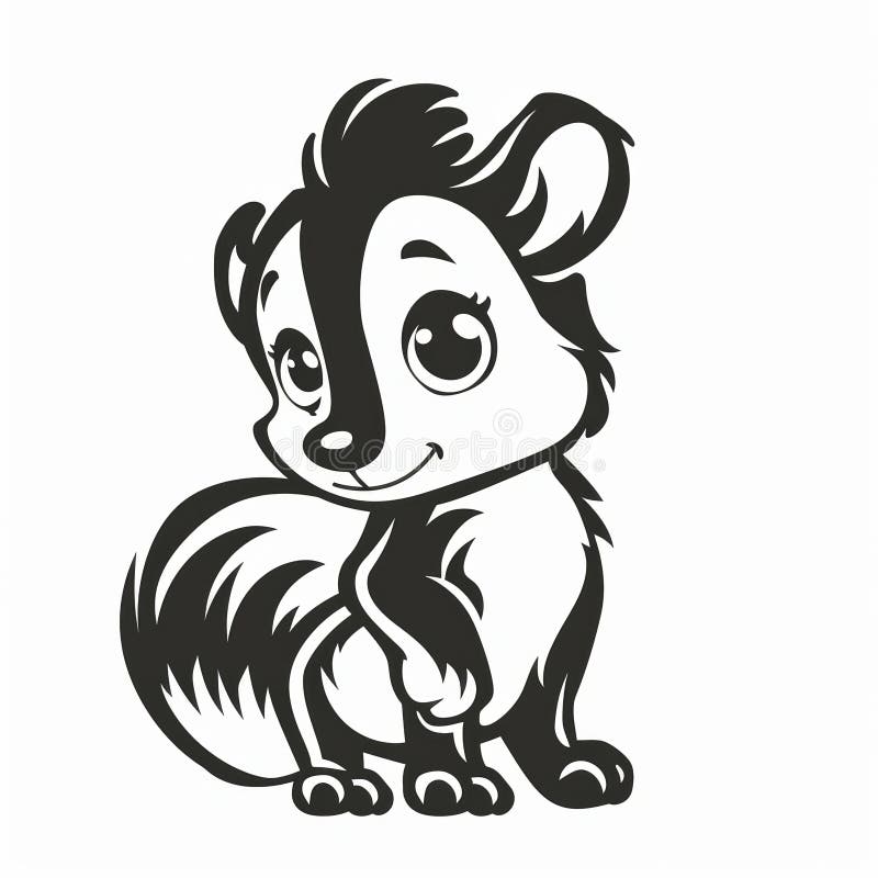 Cute Skunk Vector Logo in Black and White Outline Design Stock ...