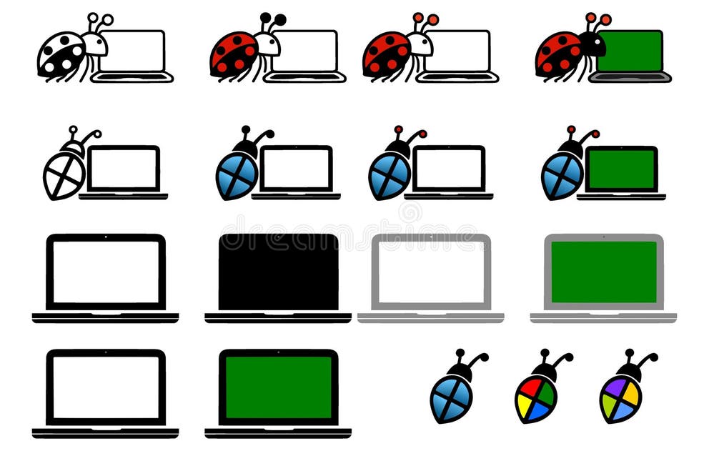 Logo Featuring Bug Near Laptop, Ladybug Looking at Laptop, Coding Bug ...