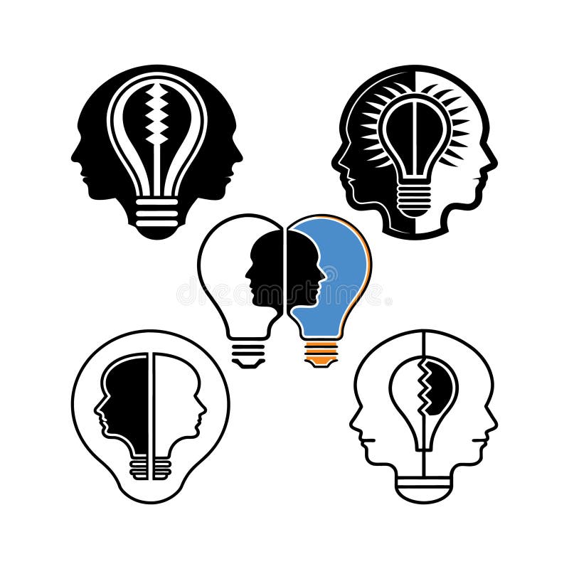 Logo Featuring a Lightbulb Formed by Two Human Face Stock Vector ...