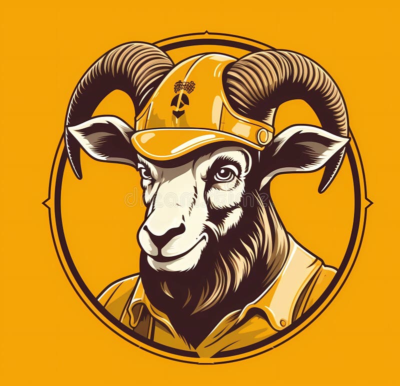 Logo Goat Builder, Serious Face, , in a Yellow Helmet Generated AI ...