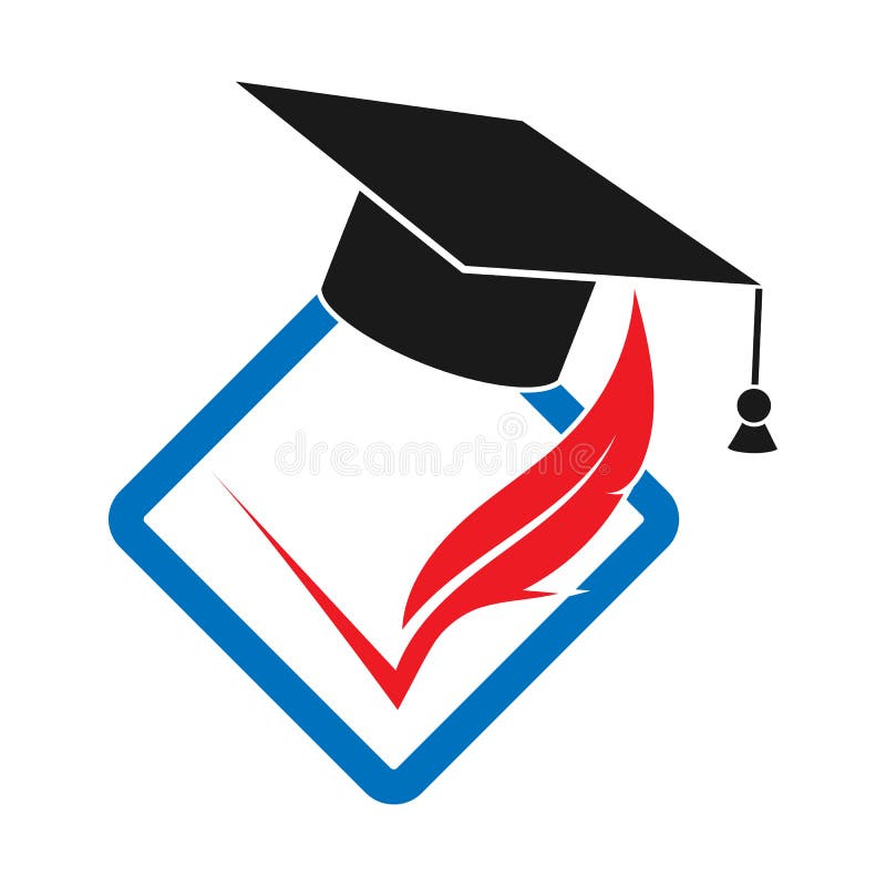 Logo with Graduate Hat and Writing Pen, Flat Design Stock Vector ...