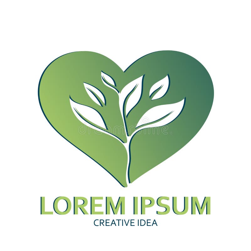 Logo Green Heart Silhouette and Sprout Leaf Ecology Nature Vector ...