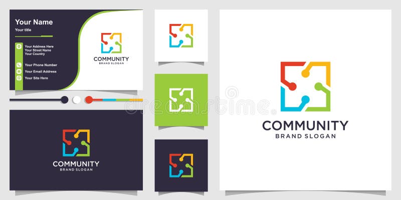 Logo Group for Community Creative Square Concept and Business Card ...