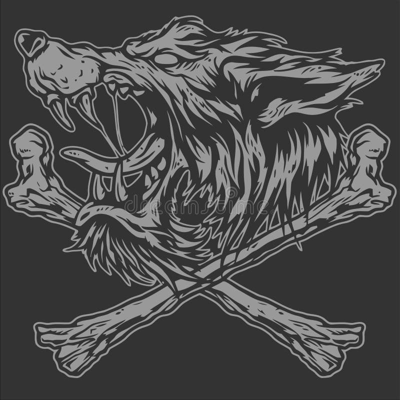 Logo Head Wolf and Bone Black and White Vector Ilustration Stock Vector ...