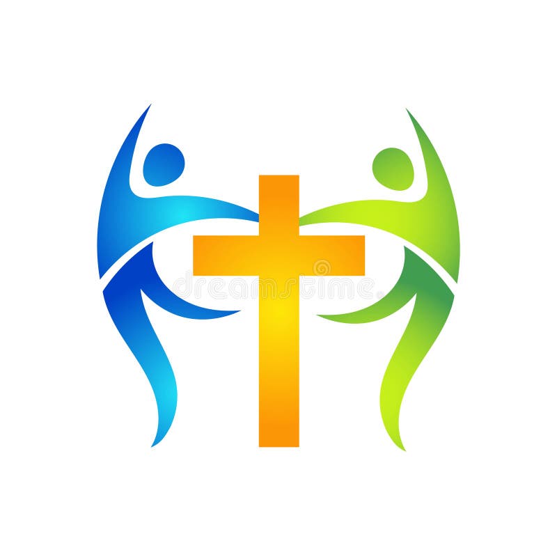 Cross with Community Logo Icon. Stock Vector - Illustration of hand ...