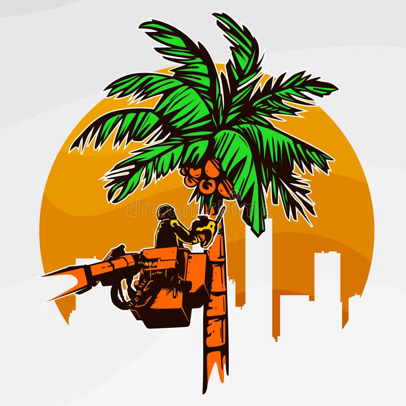 Vector Logo Illustration of a Worker Cutting a Palm Stock Illustration ...
