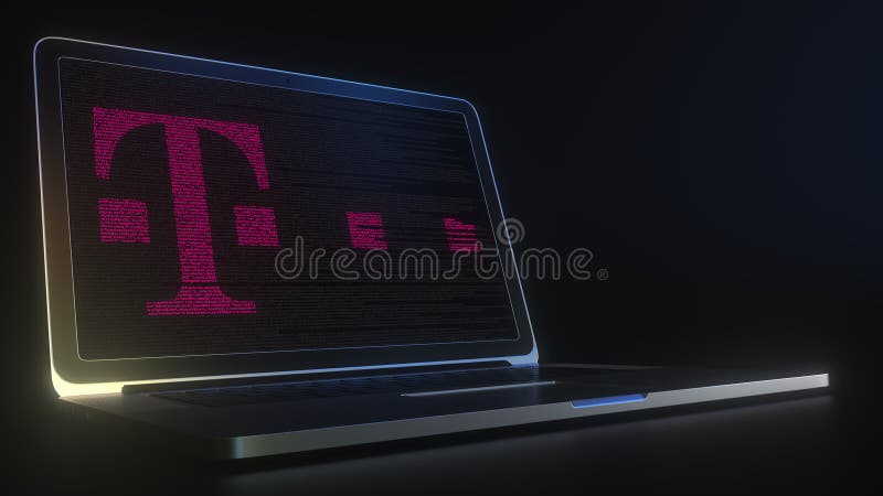 Computer Screen with the Logo of DEUTSCHE TELEKOM Made with Source Code ...