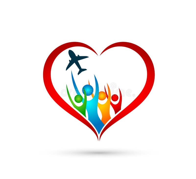 People Family Airplane Logo in Heart Shape Icon Winning Happiness ...