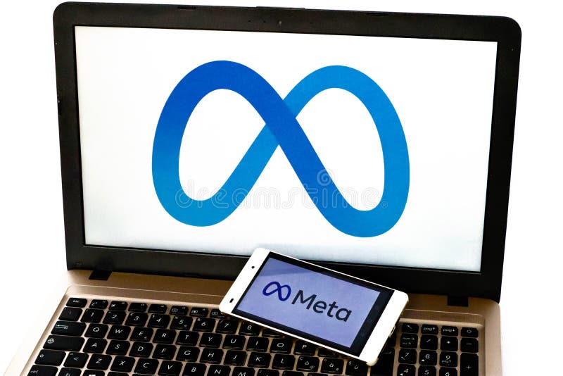 Logo of Meta on the Display. Meta is a Social Technologies Company`s ...
