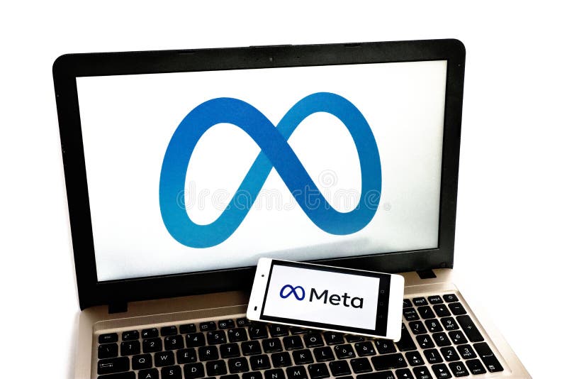 Logo of Meta on the Display. Meta is a Social Technologies Company`s ...