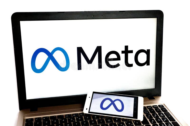 Logo of Meta on the Display. Meta is a Social Technologies Company`s ...