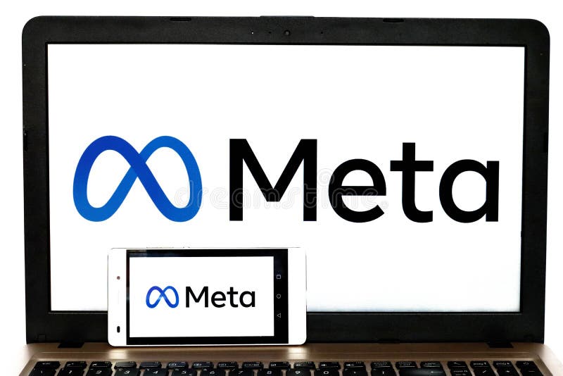Logo of Meta on the Display. Meta is a Social Technologies Company`s ...