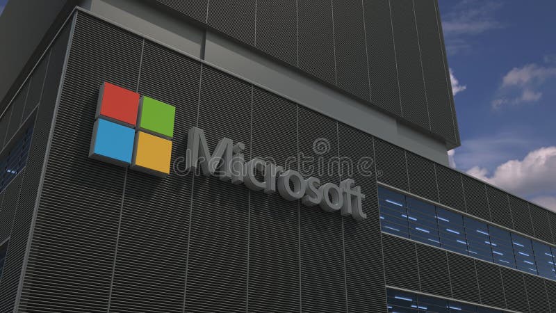 Microsoft Logo on the Modern Building. Editorial 3d Animation Stock ...
