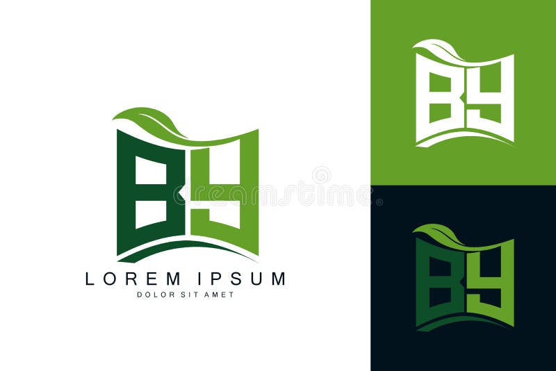 By Logo Monogram with Green Leaf Nature Organic Bio Curved Shape ...