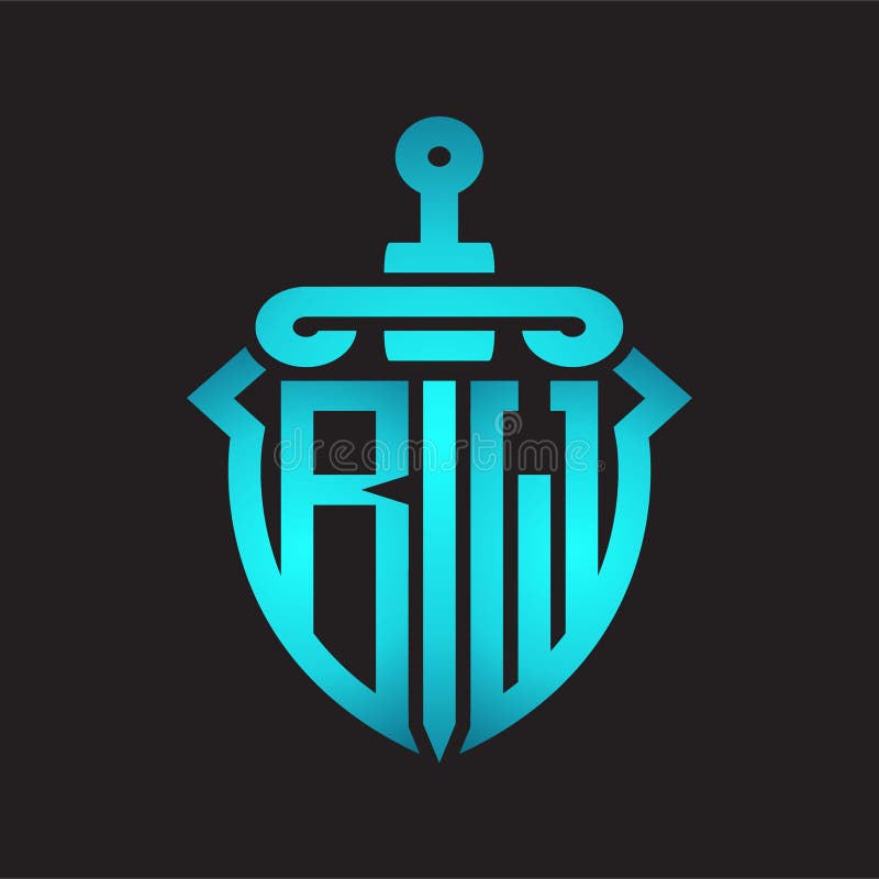 BW Logo Monogram with Sword and Shield Combination Isolated Blue Colors ...