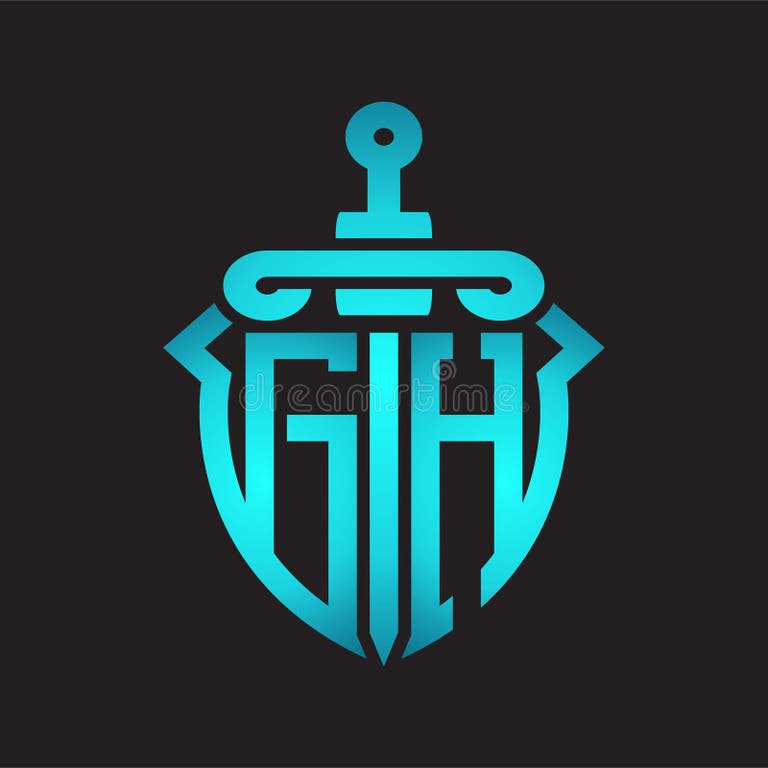 GH Logo Monogram with Sword and Shield Combination Isolated Blue Colors ...