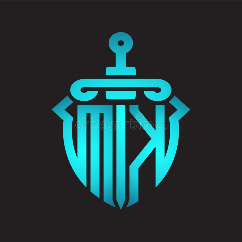 MK Logo Monogram with Sword and Shield Combination Isolated Blue Colors ...