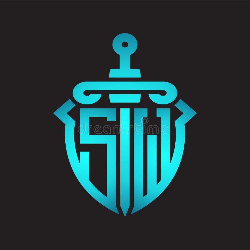 SW Logo Monogram with Sword and Shield Combination Isolated Blue Colors ...