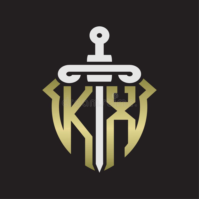 KX Logo Monogram with Sword and Shield Combination Isolated with Gold ...