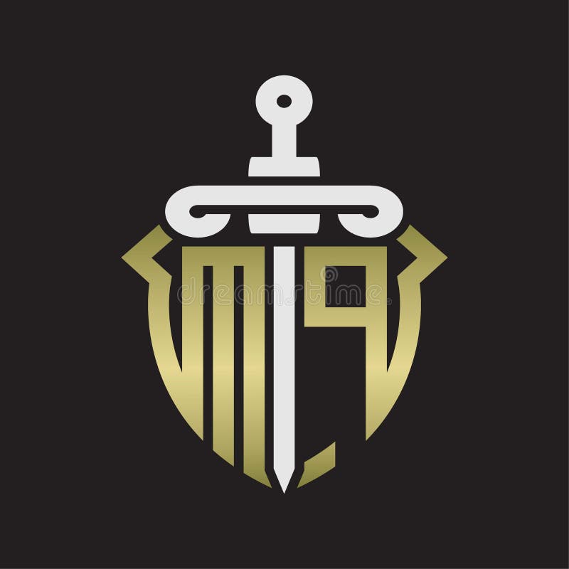 MP Logo Monogram with Sword and Shield Combination Isolated with Gold ...