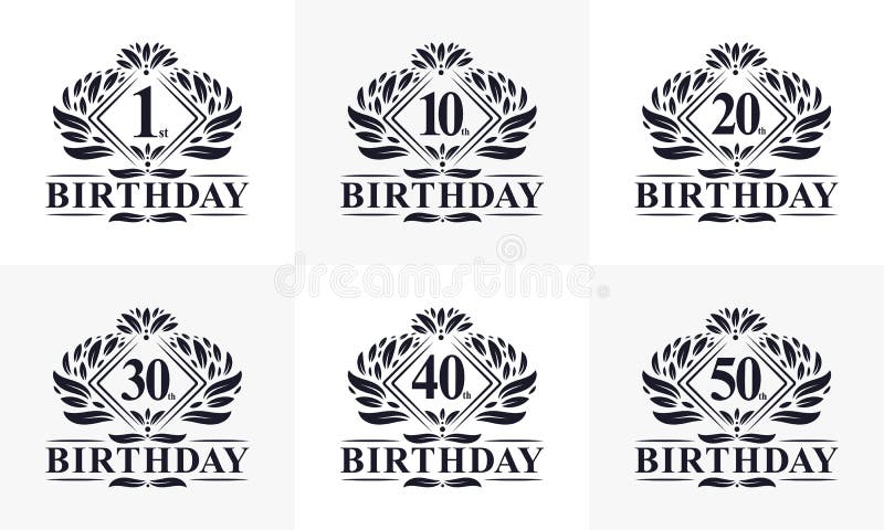Logo Op Vintage Retro-verjaardag. Luxe Gouden Verjaardagslogo Bundel ... Logo Op Vintage Retro-verjaardag. Luxe Gouden Verjaardagslogo Bundel ...