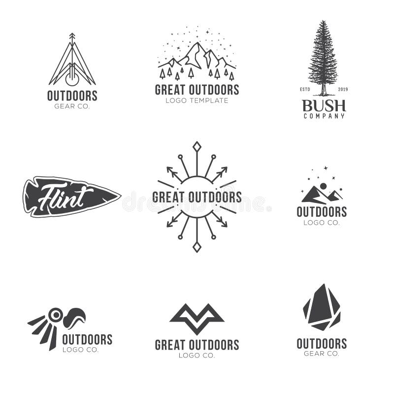 Set Of Vintage Wilderness Logos. Hand Drawn Retro Styled Outdoor ...