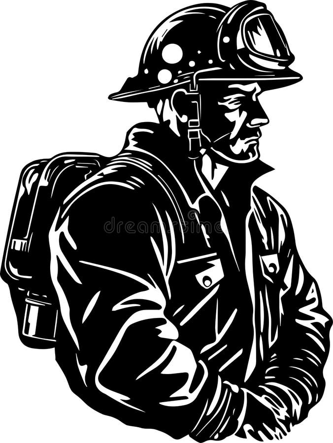 Logo Pompier Monochrome Pompier Illustration de Vecteur - Illustration ...