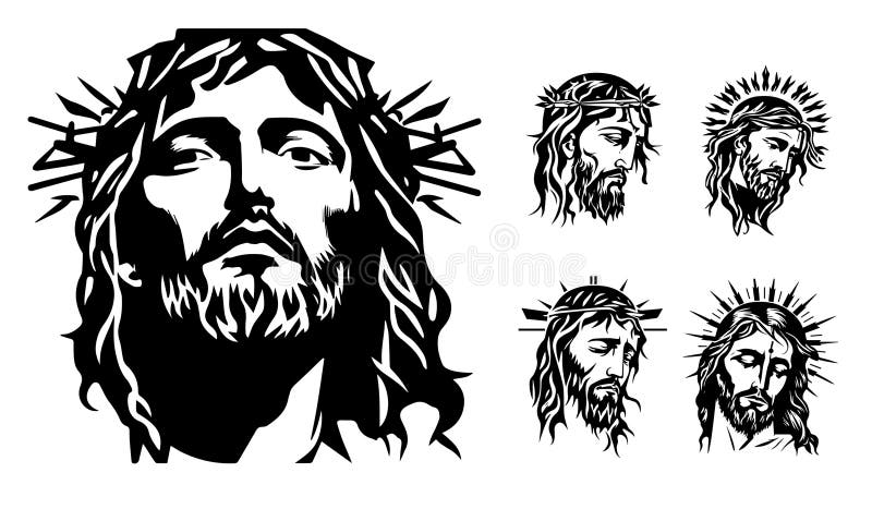 Jesus Christ. Hand Drawn Vector Illustration. Black Silhouette Svg of ...