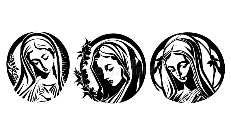 Virgin Mary, Our Lady. Hand Drawn Vector Illustration. Black Silhouette ...