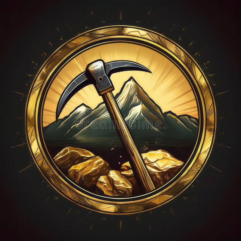 Firefly Logo Featuring a Pickaxe and Gold Nugget with a Mountain ...